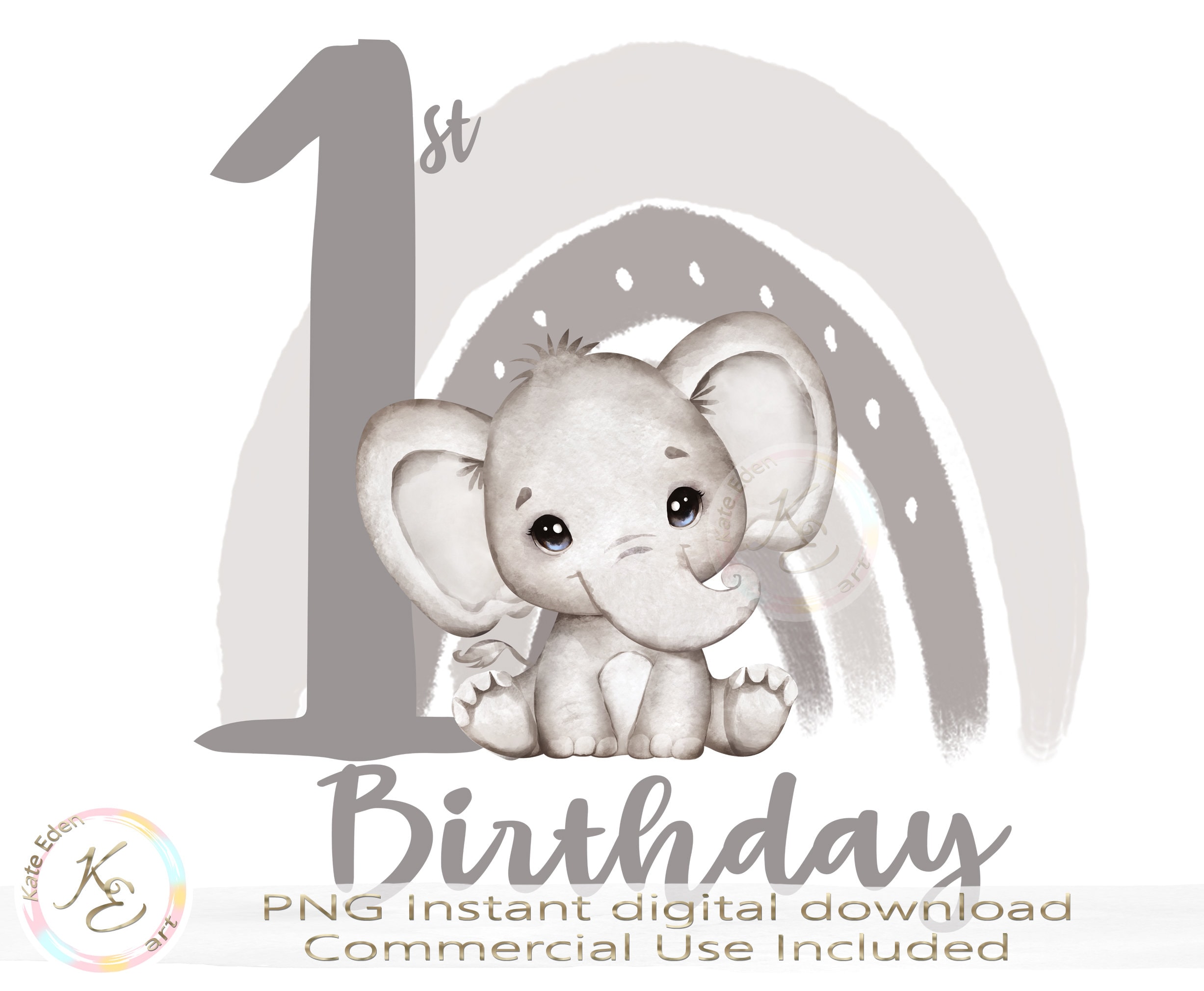 Cute Elephant 1st Birthday PNG Minimalist First Birthday - Etsy