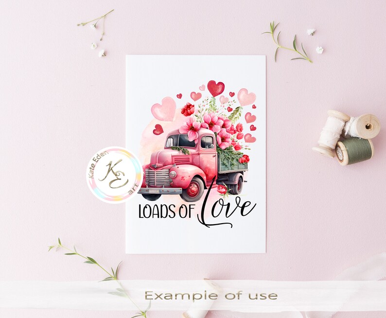 Valentine's Day PNG Pink Truck Red and Pink Flowers and - Etsy