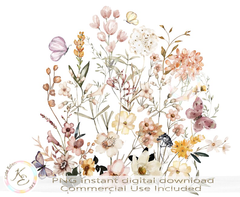 Pressed Flowers PNG Meadow Wildflowers Floral Cottagecore - Etsy