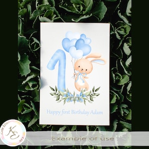 First Birthday Boy, PNG, 1st Birthday Boy, Cute Bunny, Blue Balloons ...