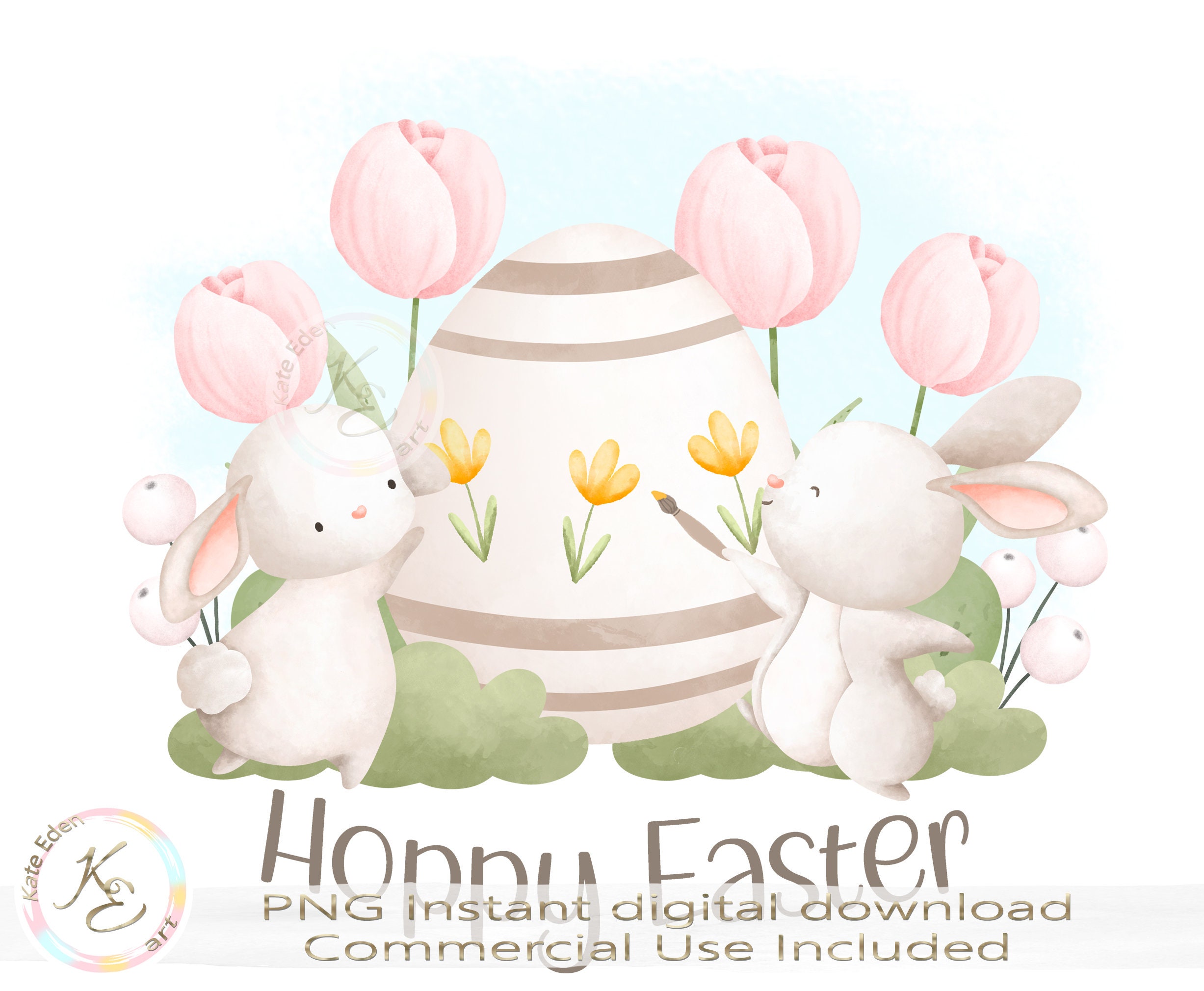 Hoppy Easter PNG Cute Easter Bunnies With Easter Egg Digital - Etsy