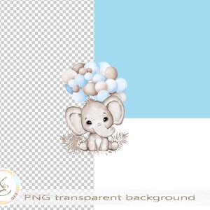 It's a Boy PNG, Cute Birthday PNG Boy, Cute Elephant, Blue Balloons ...