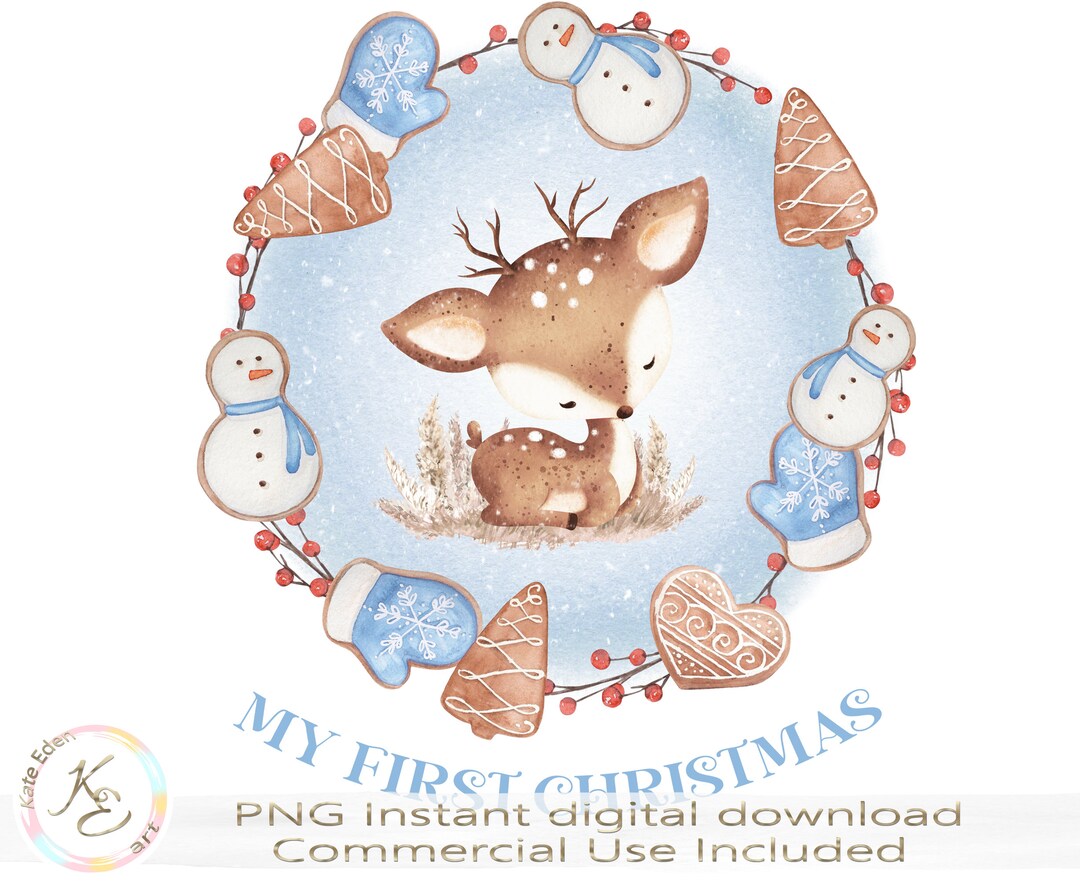 My First Christmas PNG, Cute Winter Baby Deer, Blue Christmas ...
