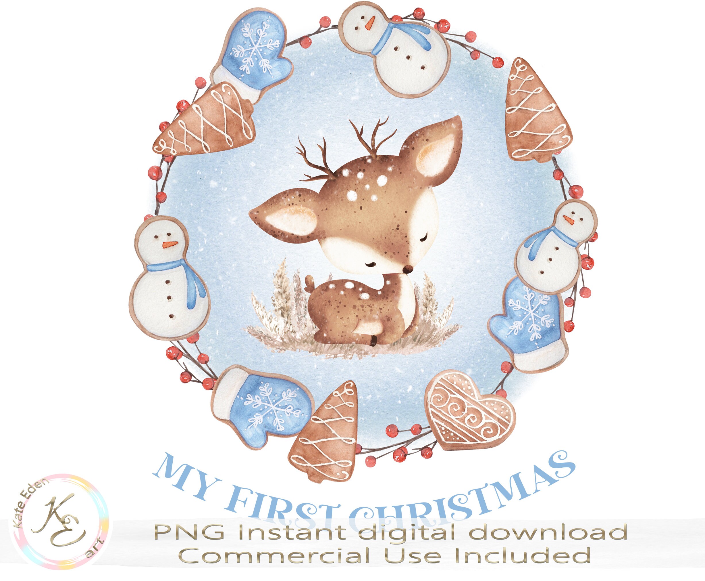 My First Christmas PNG Cute Winter Baby Deer Blue Christmas - Etsy UK