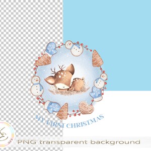 My First Christmas PNG Blue, Cute Winter Baby Deer, Christmas ...