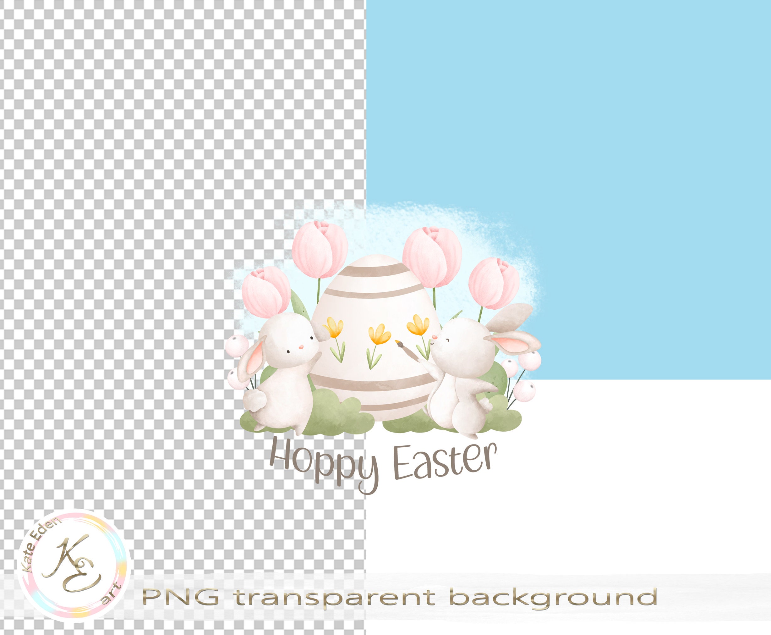 Hoppy Easter PNG Cute Easter Bunnies With Easter Egg Digital - Etsy