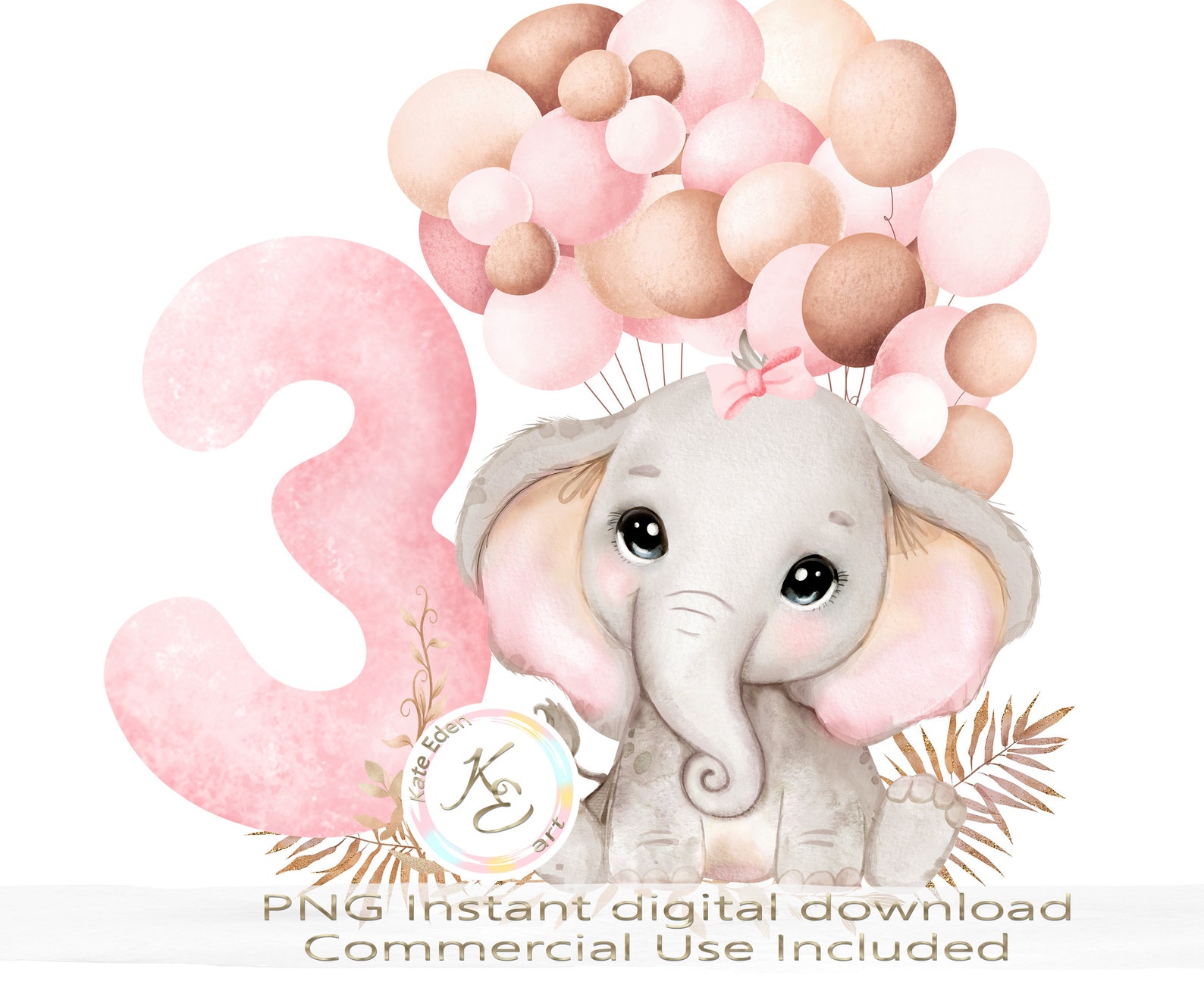 3rd Birthday PNG for a Girl Cute Elephant Sublimation With - Etsy