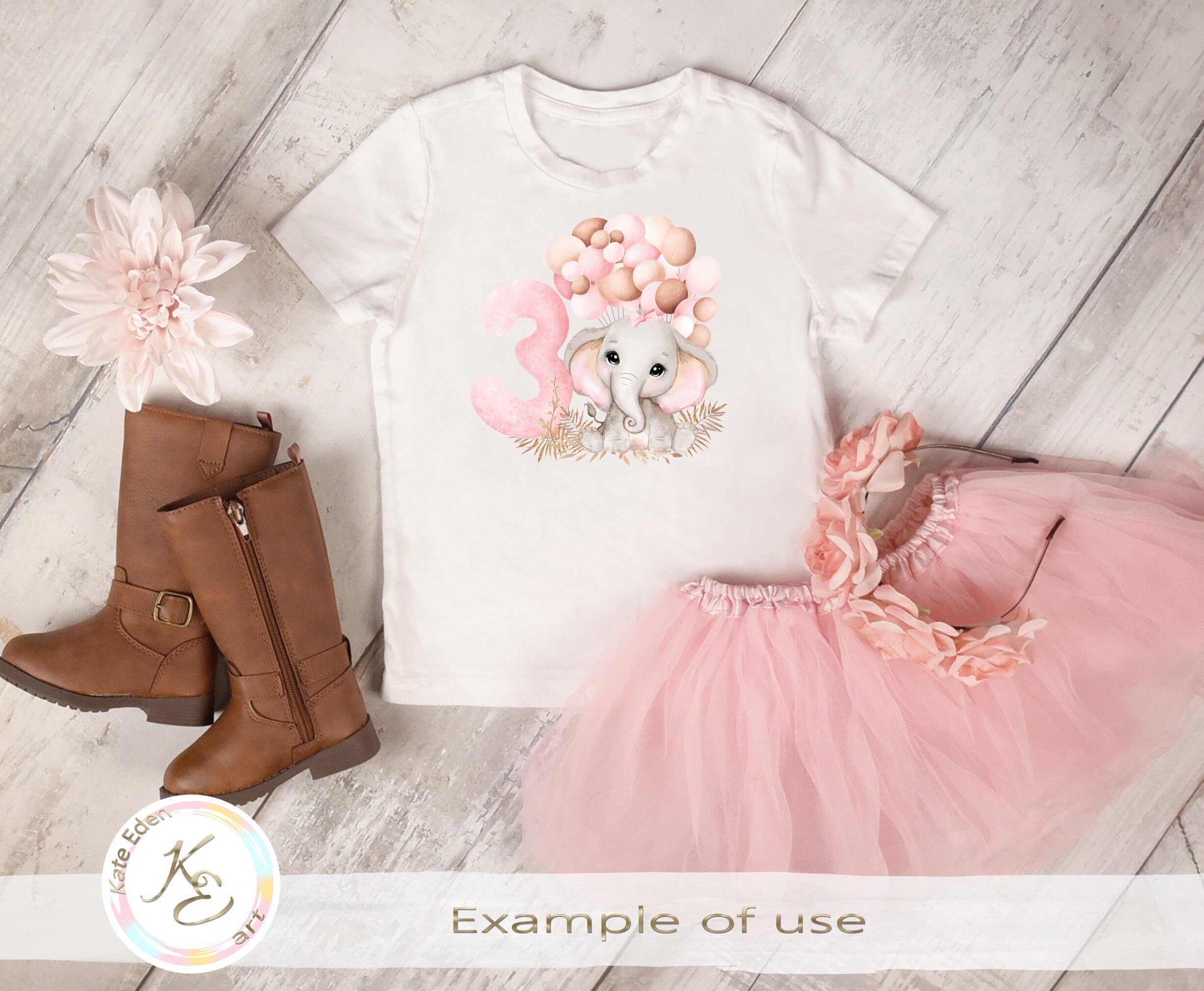 3rd Birthday PNG for a Girl Cute Elephant Sublimation With - Etsy