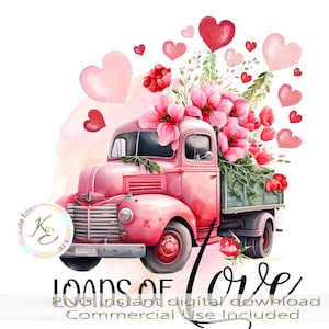 Valentine's Day PNG Pink Truck, Red and Pink Flowers and Hearts, Loads ...