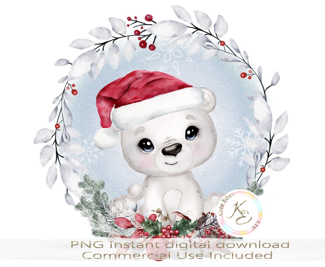 Christmas Cute Polar Bear, PNG for Download, Cute Holiday Sublimation ...