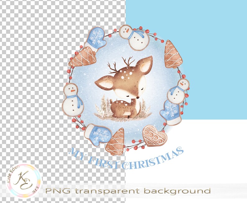 My First Christmas PNG Cute Winter Baby Deer Blue Christmas - Etsy UK