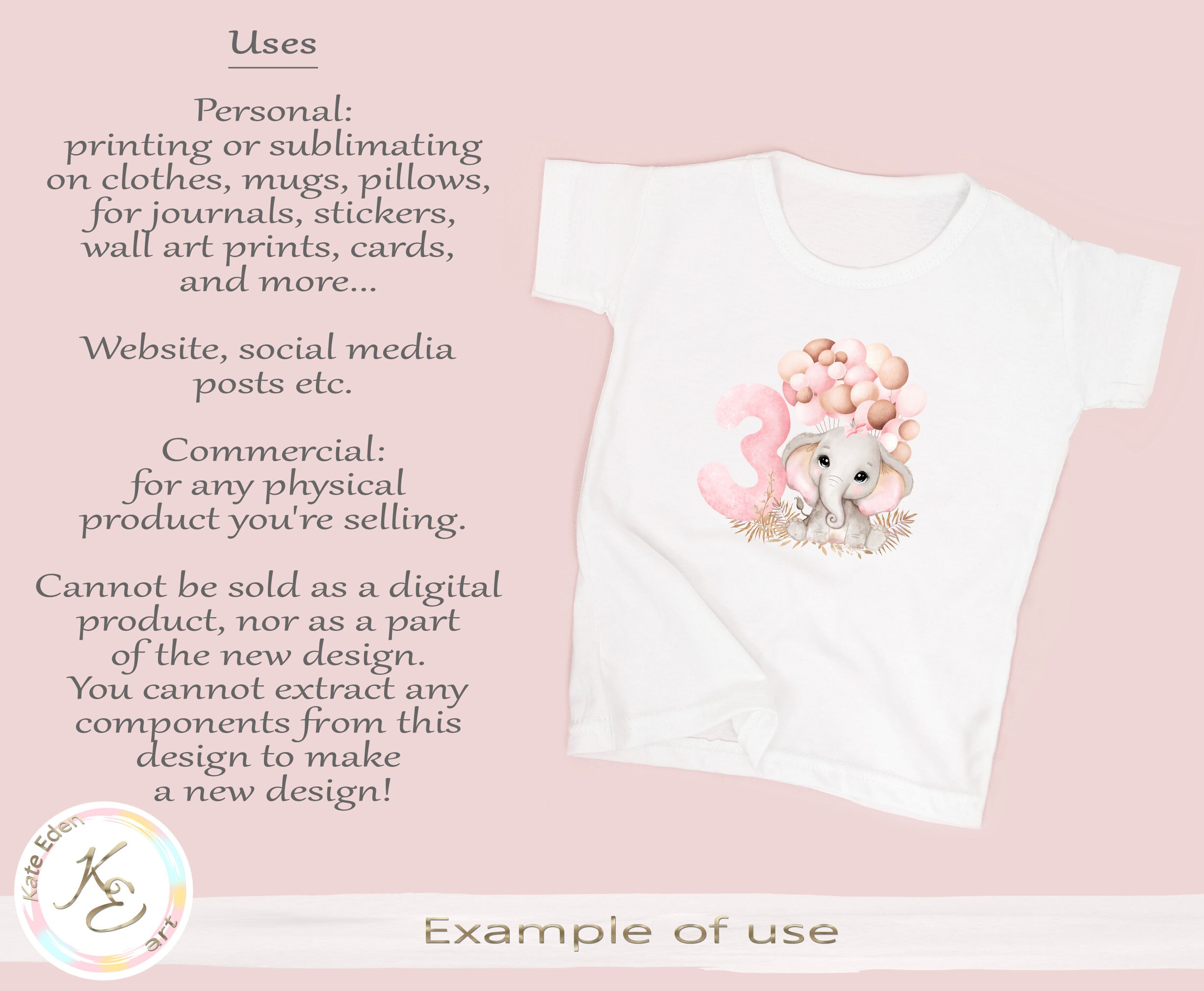 3rd Birthday PNG for a Girl Cute Elephant Sublimation With - Etsy