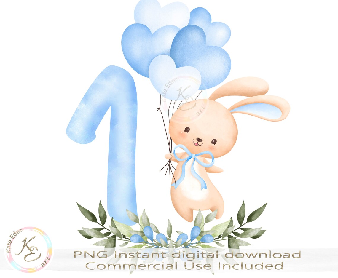 First Birthday Boy PNG 1st Birthday Boy Cute Bunny Blue - Etsy
