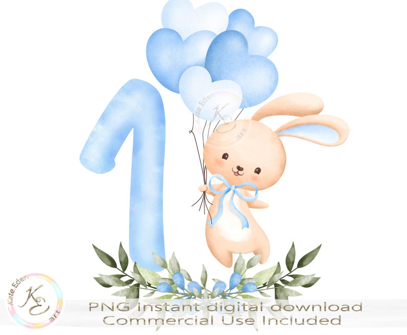 First Birthday Boy PNG 1st Birthday Boy Cute Bunny Blue - Etsy