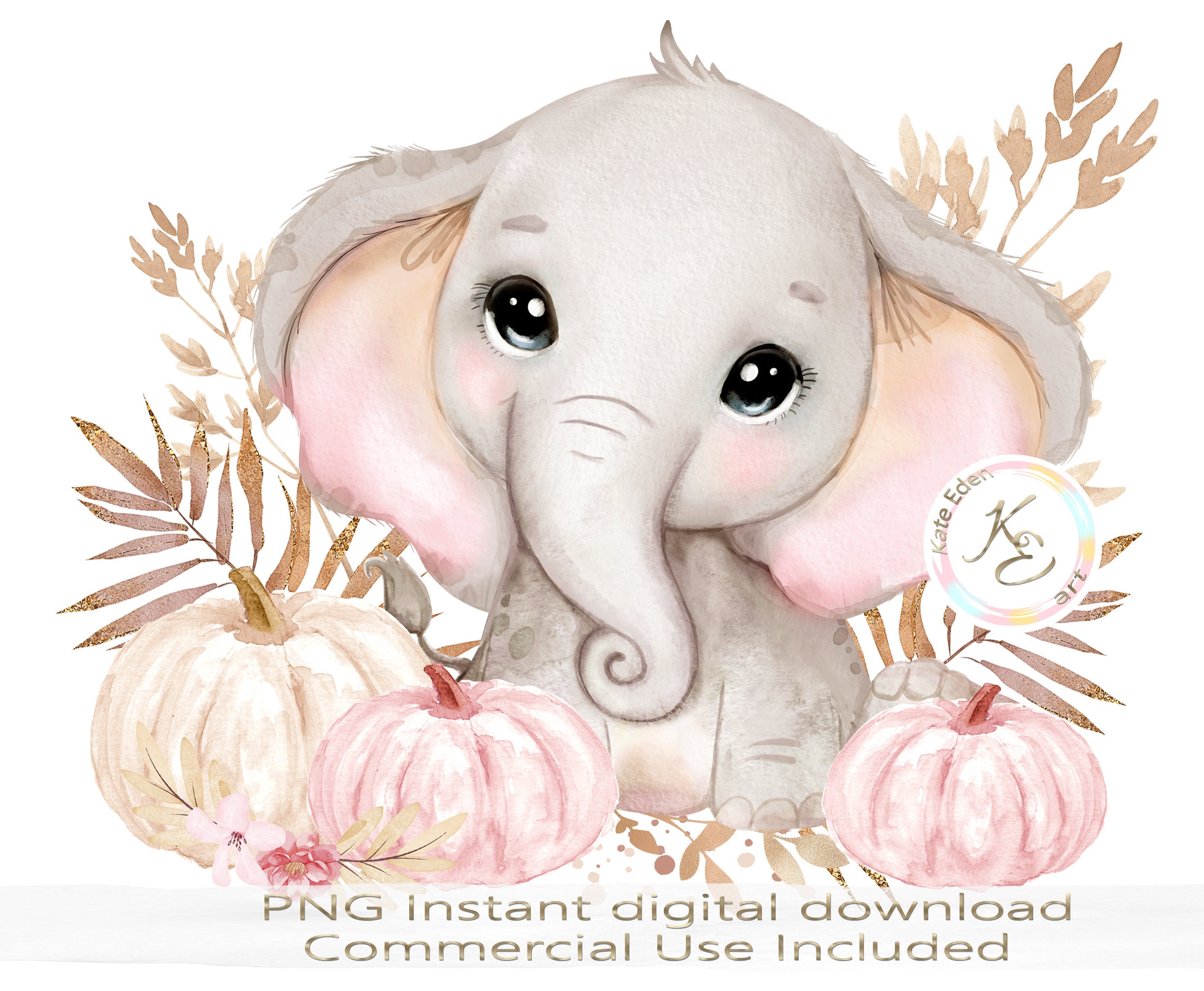 Cute Baby Elephant PNG Fall Baby Shower Pink Pumpkin PNG - Etsy
