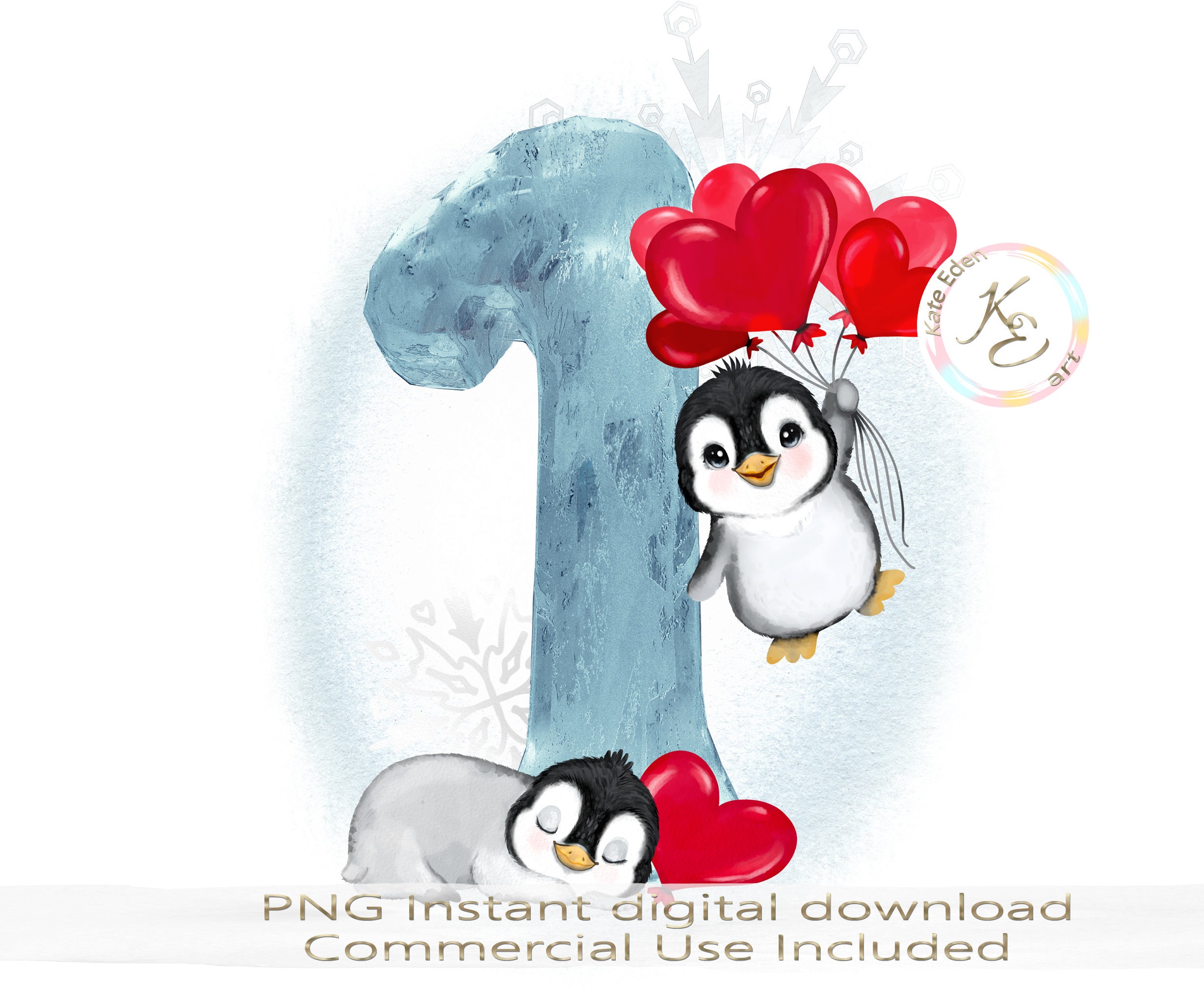 First Birthday Design Cute Penguins, Number 1, Winter First Birthday ...