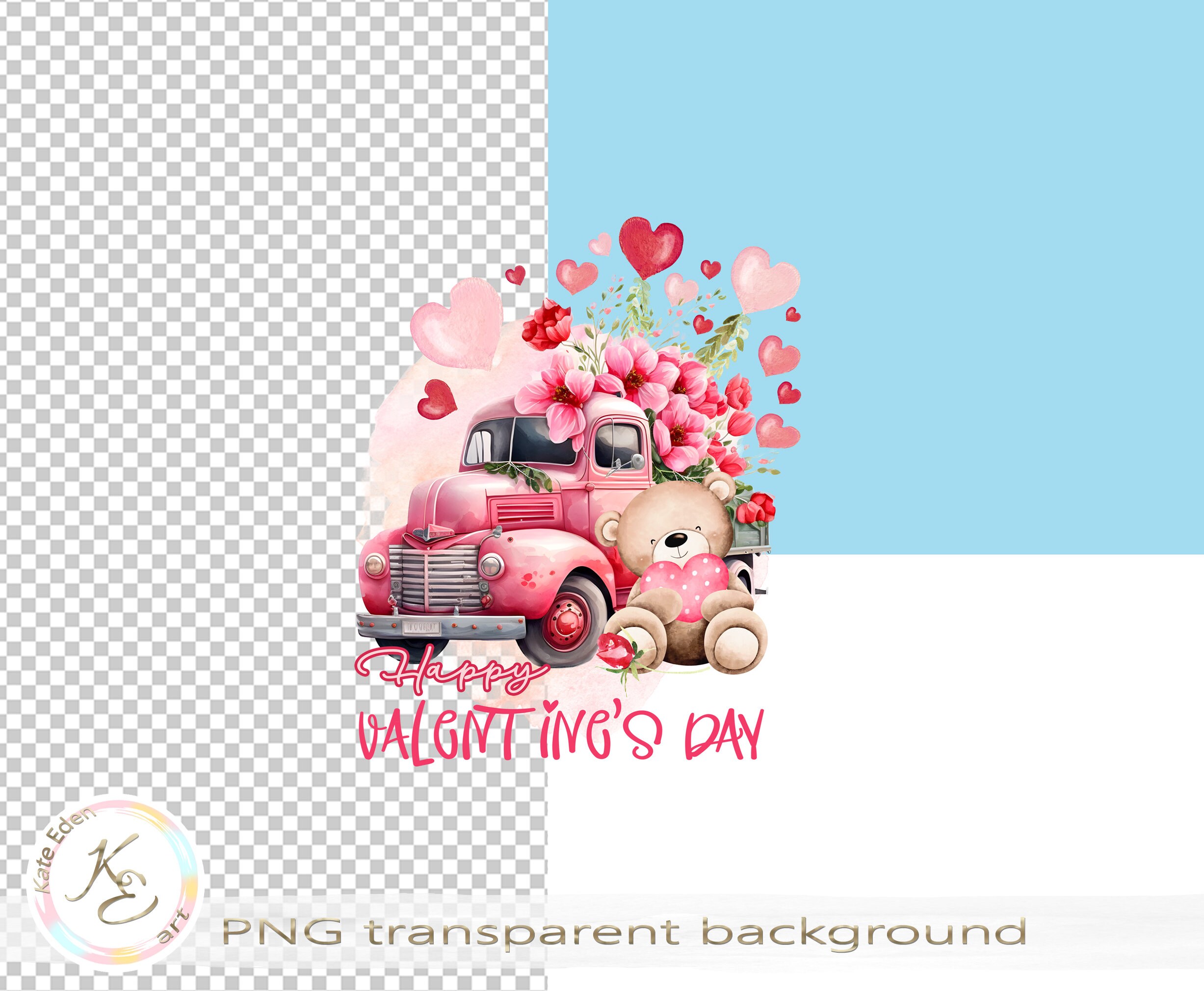 Valentine's Day PNG Pink Truck Red and Pink Flowers and - Etsy
