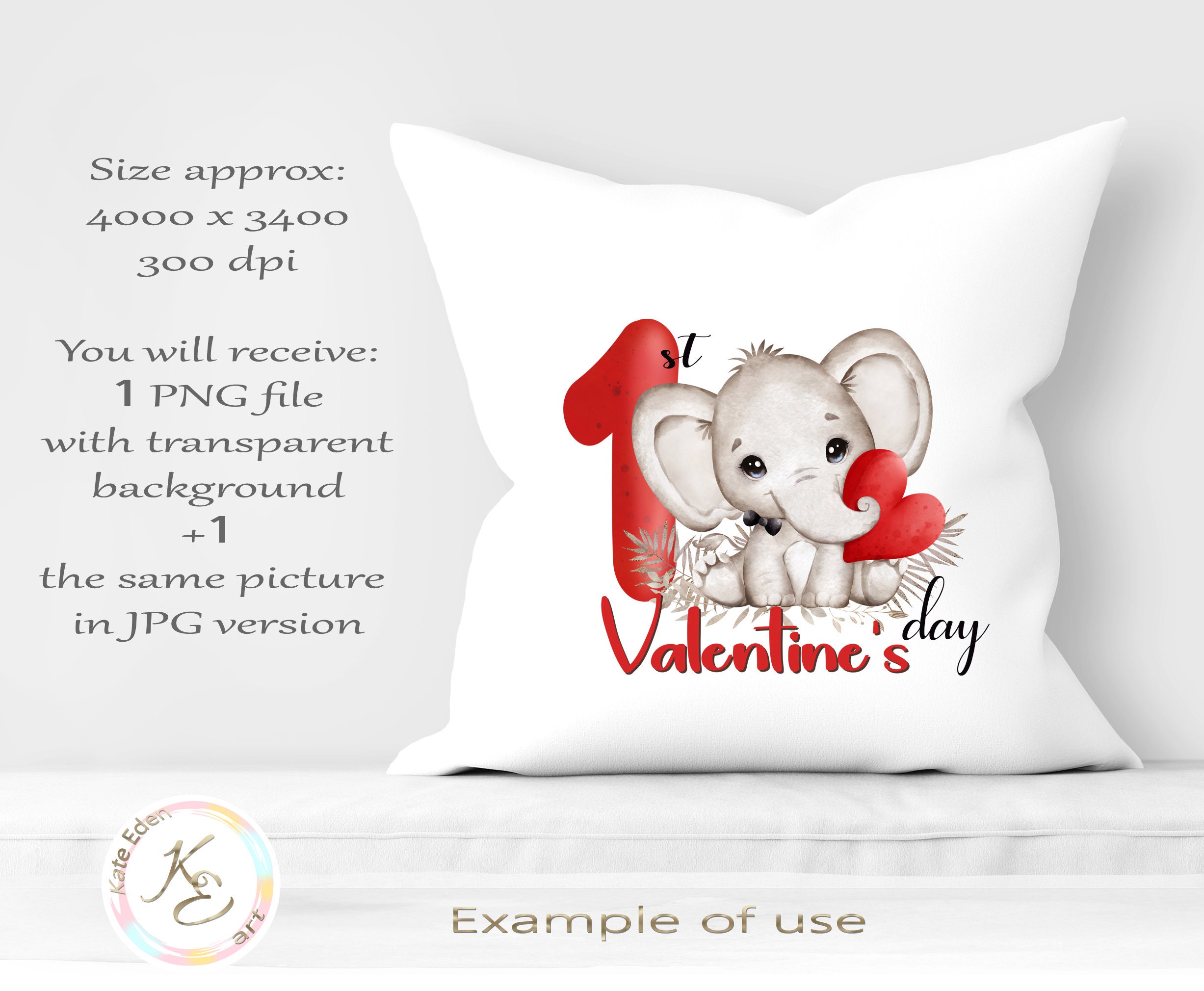 1st Valentine's Day PNG Cute Elephant Baby's First - Etsy