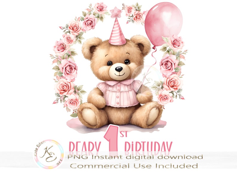 Beary 1st Birthday PNG First Birthday Girl Cute Teddy Bear - Etsy