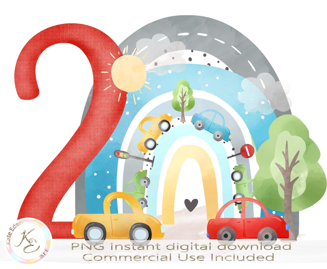 Cars Second Birthday PNG, Two, 2nd Birthday Boy, Sublimation Design ...