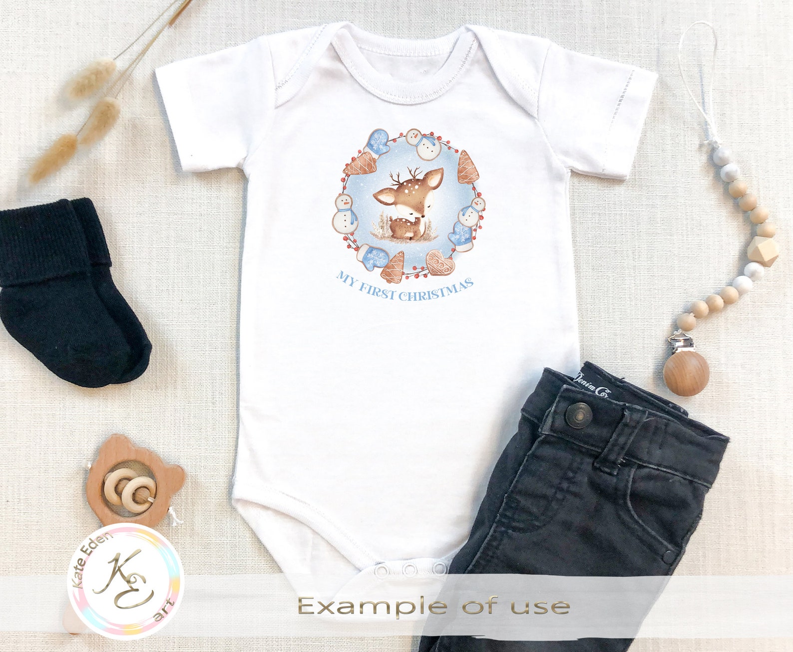 My First Christmas PNG Cute Winter Baby Deer Blue Christmas - Etsy UK