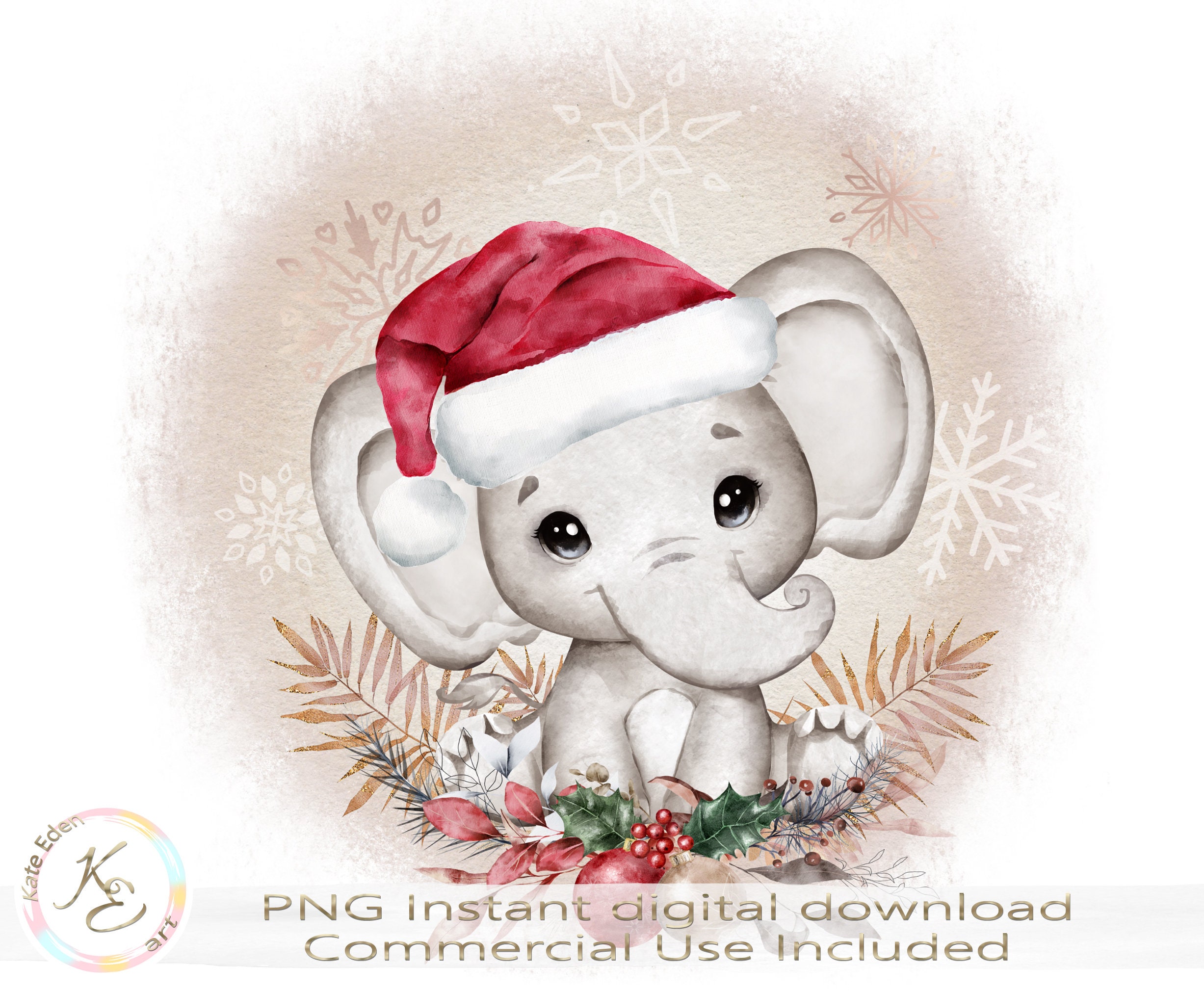 Christmas Cute Elephant PNG Digital Download Holiday - Etsy