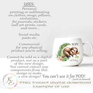 Nope Not Today, Cute Sloth Clipart, Sleepy, Lazy, Summer Vacation ...