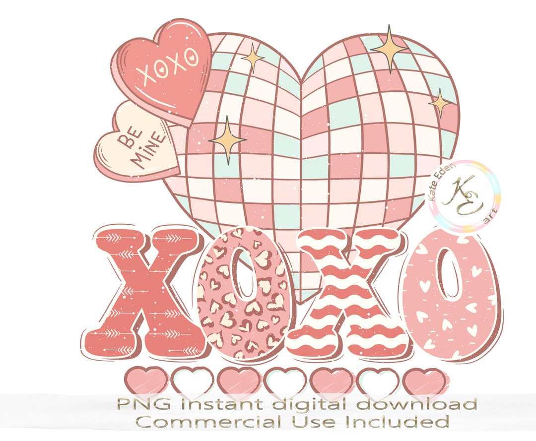 Retro Heart XOXO PNG, Love, Valentine's Day Clipart, Sublimation, Pink ...