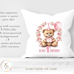 Beary 1st Birthday PNG, First Birthday Girl, Cute Teddy Bear, 1st ...