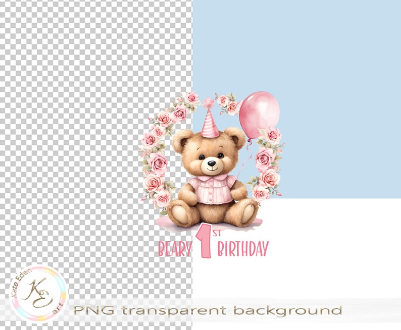 Beary 1st Birthday PNG First Birthday Girl Cute Teddy Bear - Etsy