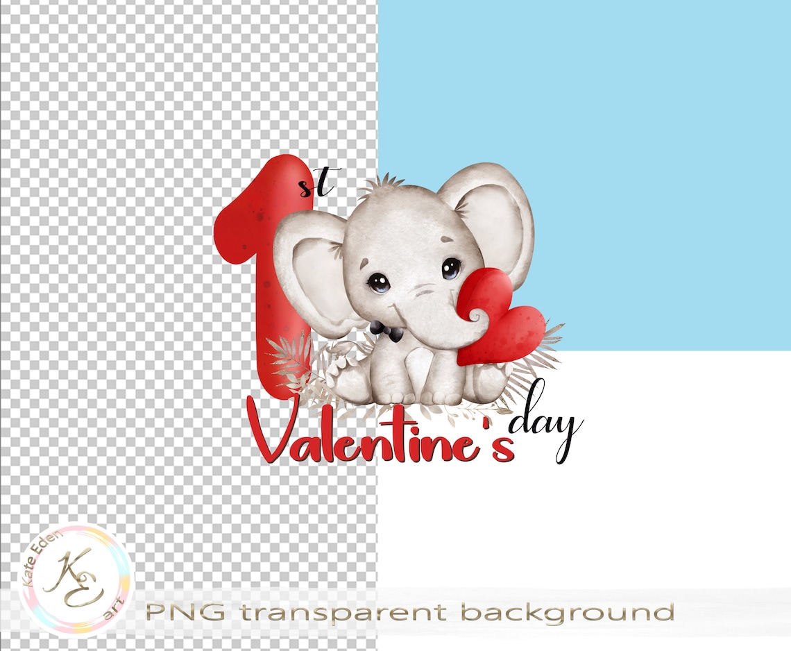 1st Valentine's Day PNG Cute Elephant Baby's First - Etsy