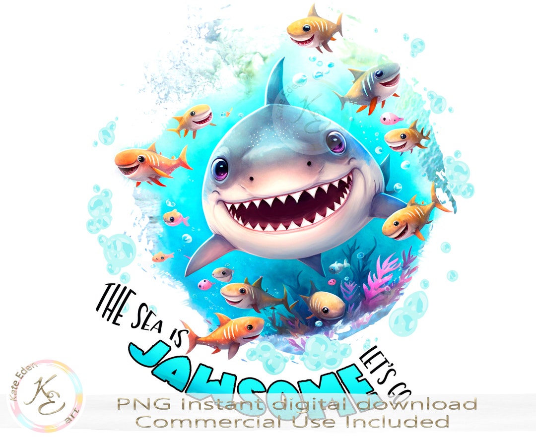 Cute Shark PNG, Summer PNG, Beach T-shirt Design, Shark Kids, Shark ...