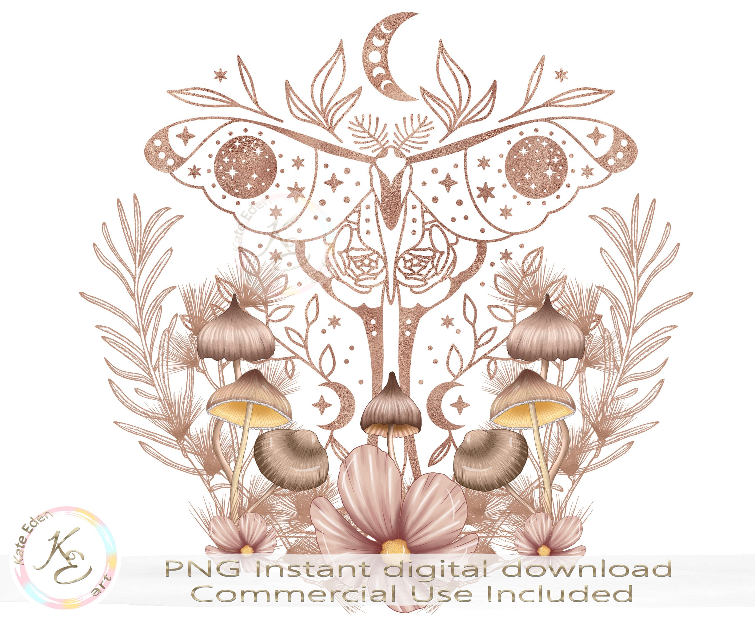 Cottagecore Mushroom PNG Moon Moth and Mushrooms Magical - Etsy UK