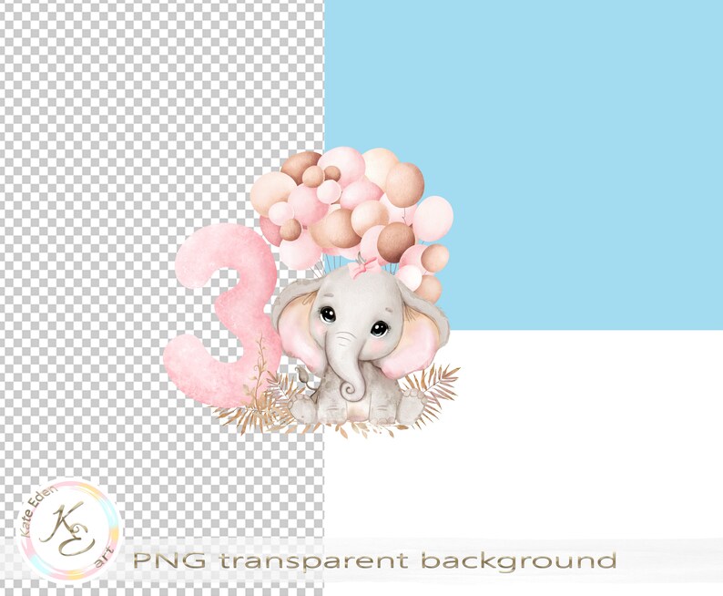 3rd Birthday PNG for a Girl Cute Elephant Sublimation With - Etsy
