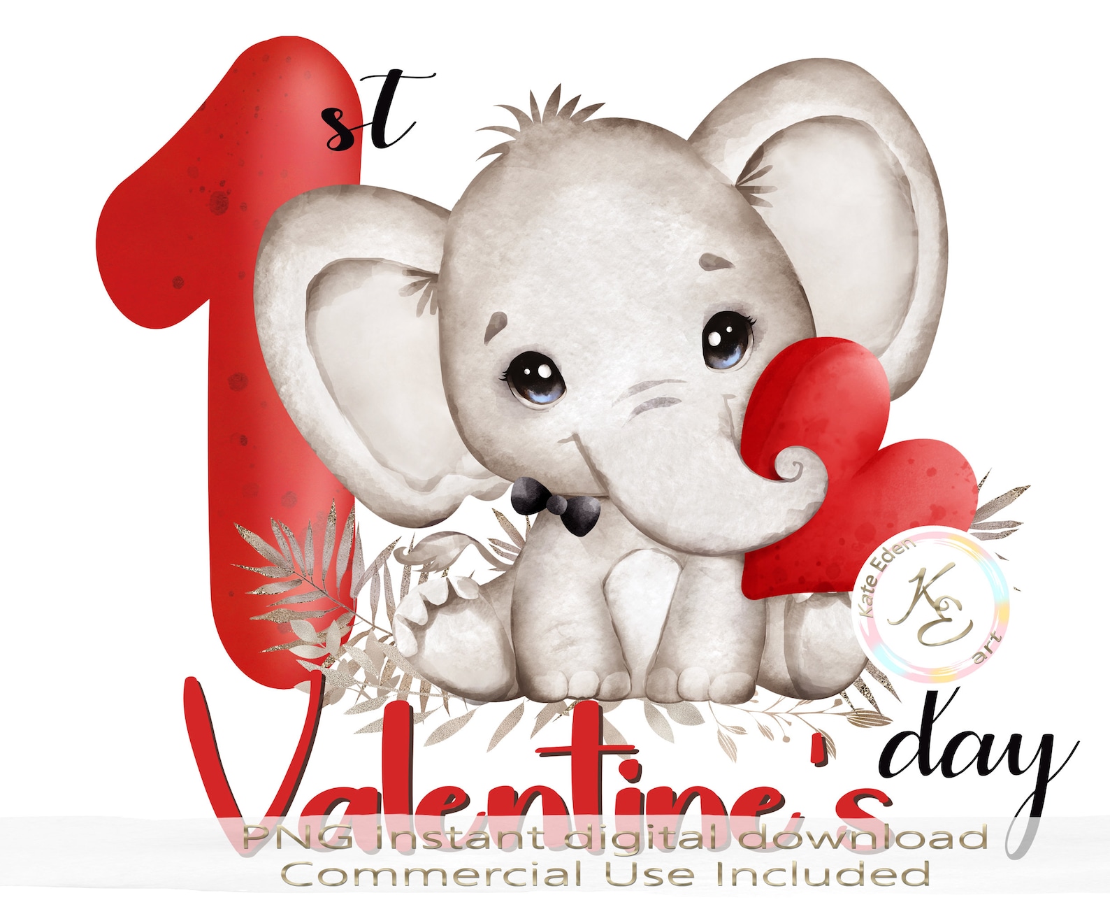 1st Valentine's Day PNG Cute Elephant Baby's First - Etsy