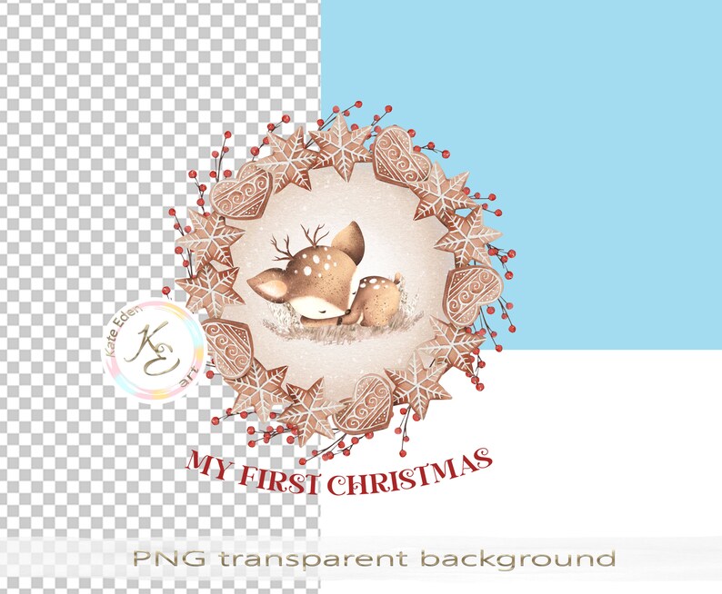 My First Christmas PNG, Cute Sleeping Winter Deer, Baby's Christmas ...