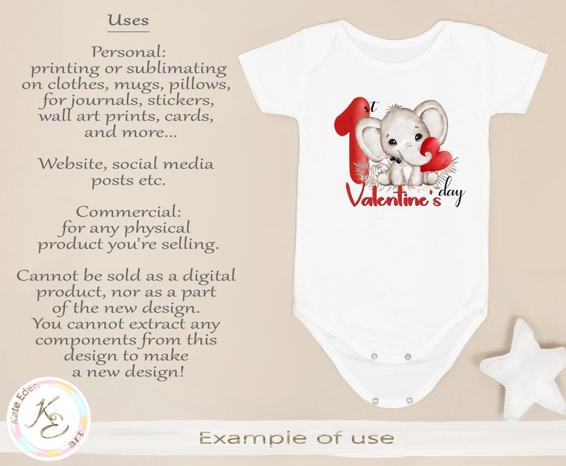 1st Valentine's Day PNG Cute Elephant Baby's First - Etsy