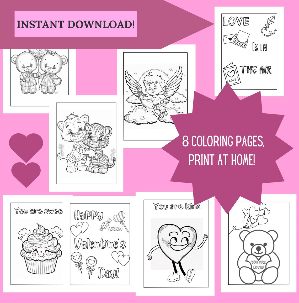 8 Valentines Day Themed Coloring Pages for Kids Valentine - Etsy