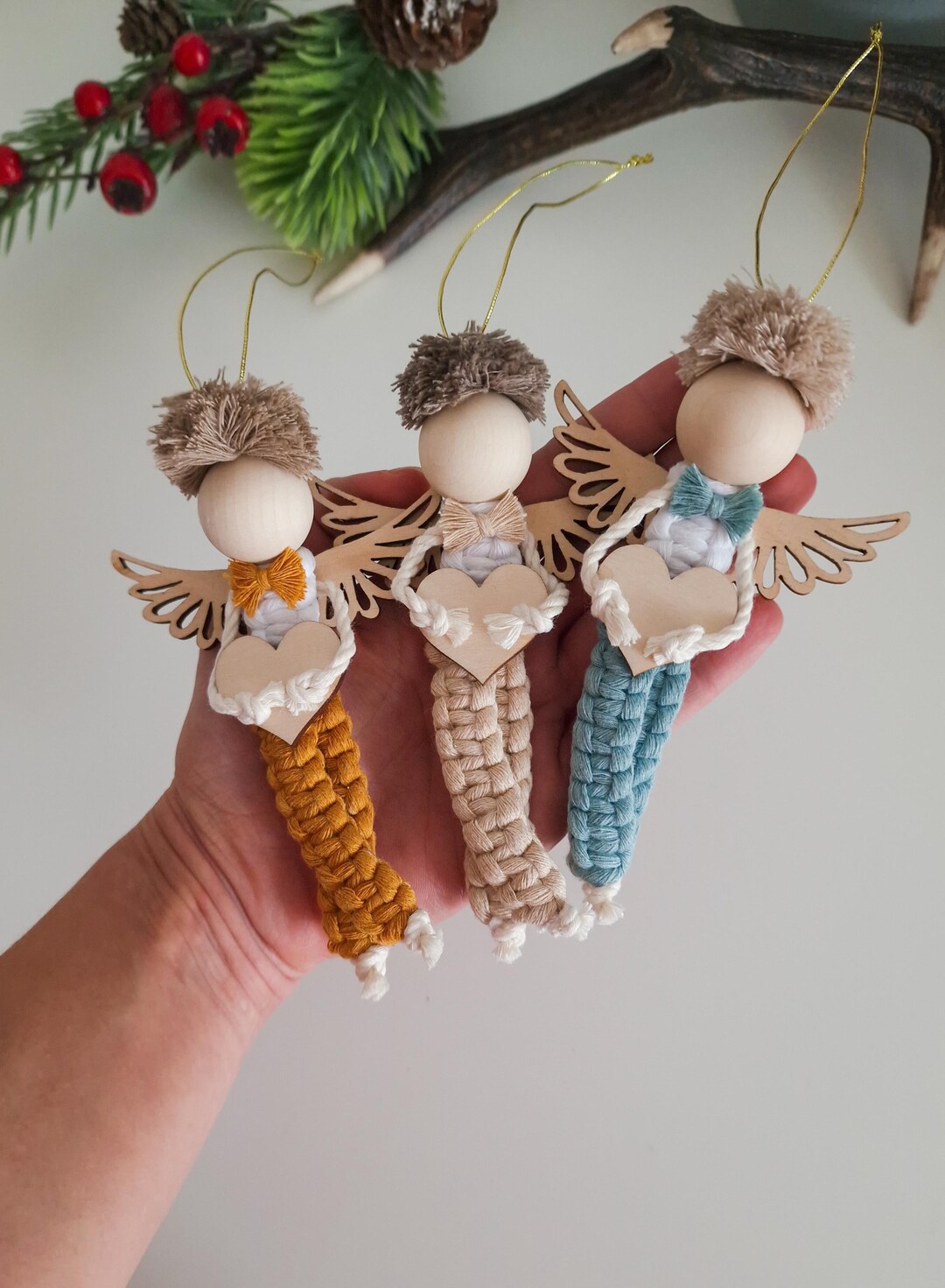 Set of Angels, Giftbox,christmas Tree Hangers,macrame Doll,christmas ...