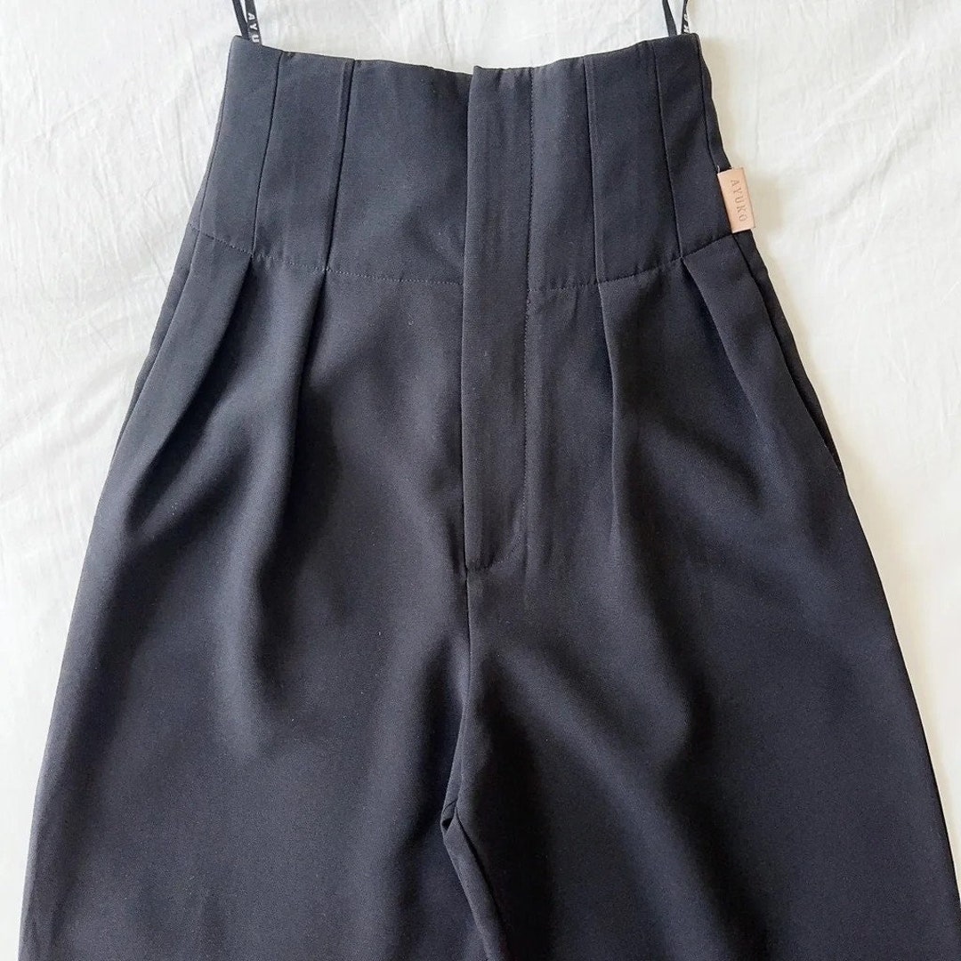 High Rise Pants Pleated Tapered Pants With Elastic Plicated Back Waist ...