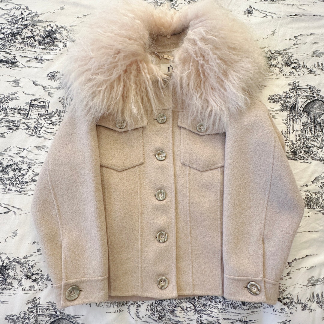 Double Faced Wool Blended 100% Real Fur Feather Collar Wool - Etsy