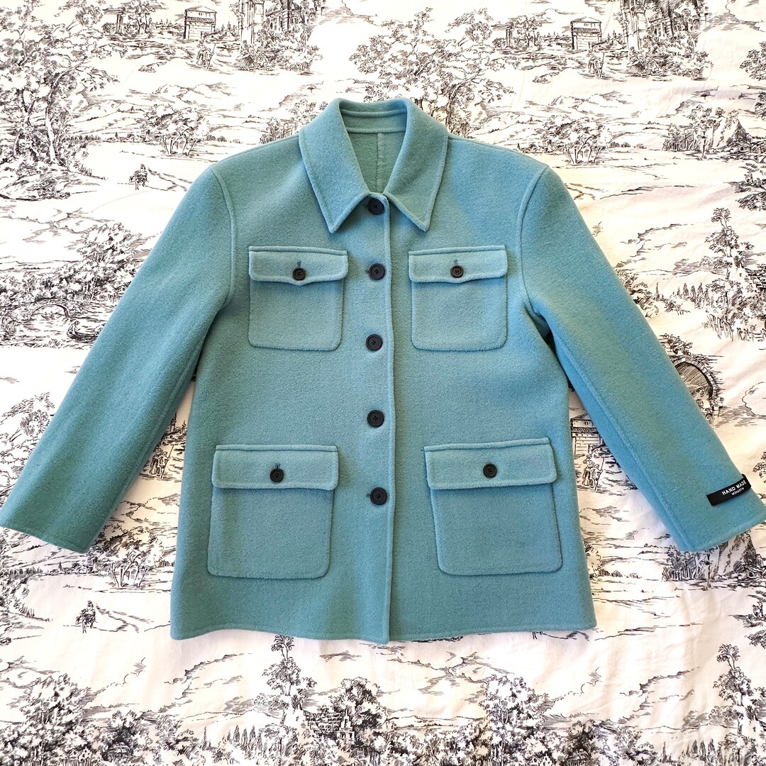 80% Wool Blended Double Faced Jacket Lapel Collar Front Patch Pockets ...