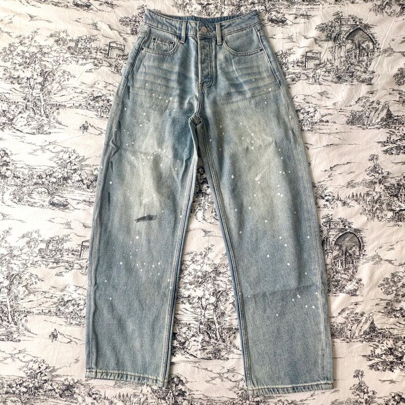 AC Ink-splattered Jeans High Rise Straight Leg Graffiti Printed Jeans ...