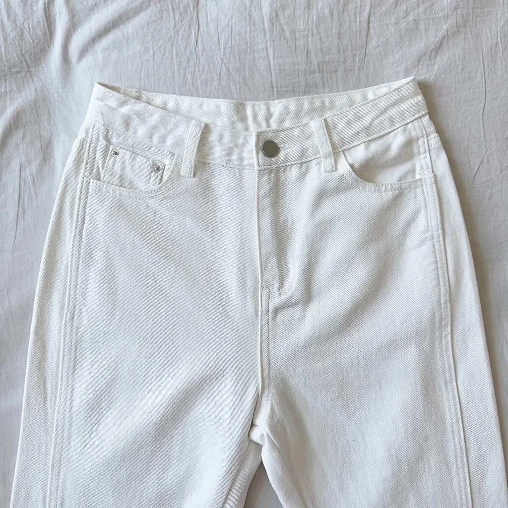 White Straight Leg Jeans Flare Jeans With Vented Hem White - Etsy