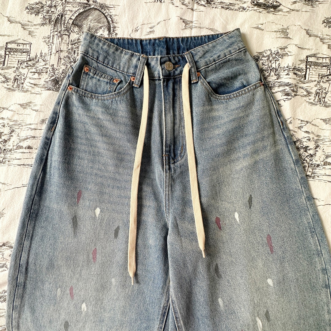 Splash-ink/graffiti Wide Leg High Rise Relaxed Fit Jeans Stylish/y2k ...