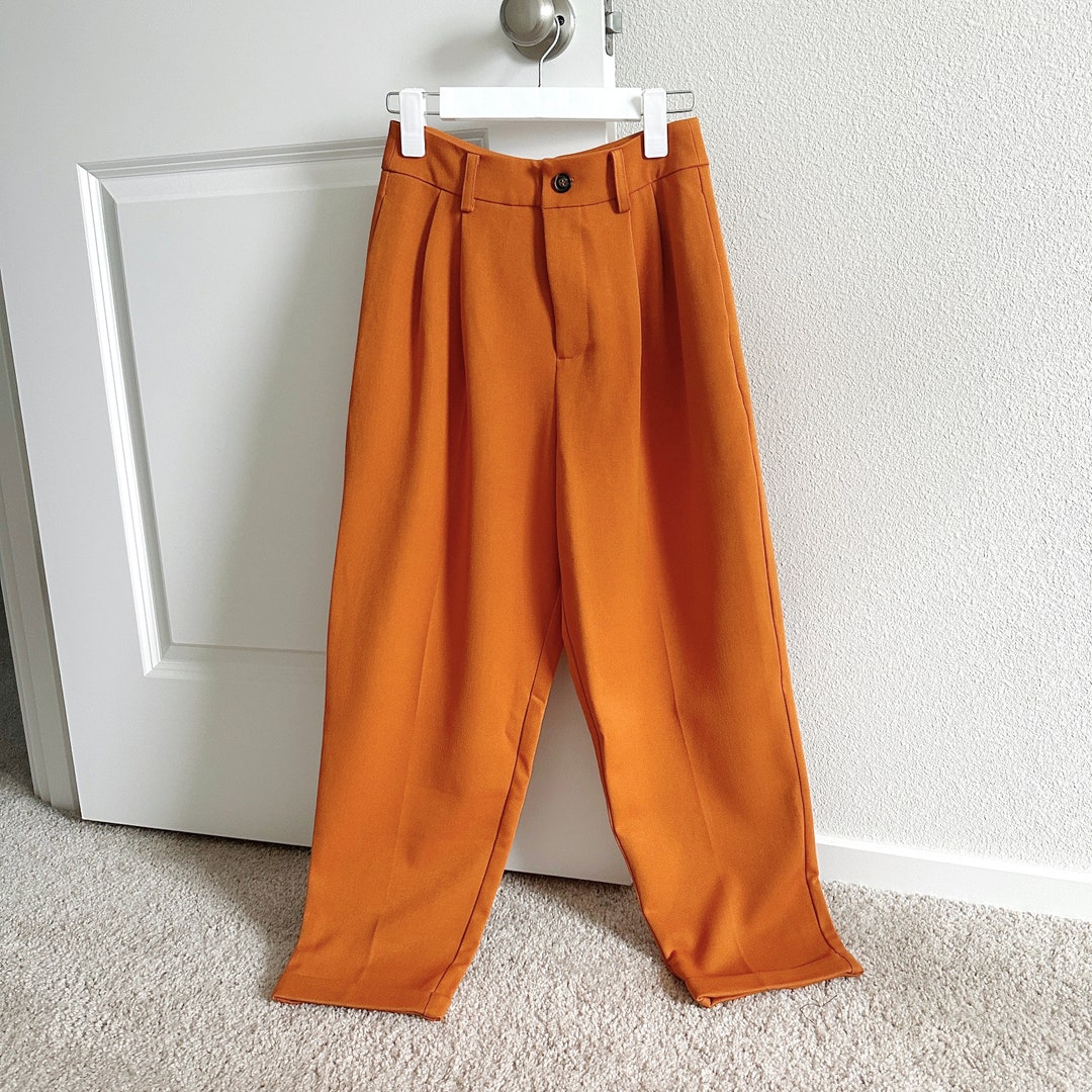 Orange Tapered Pants High Rise Cropped Pants - Etsy