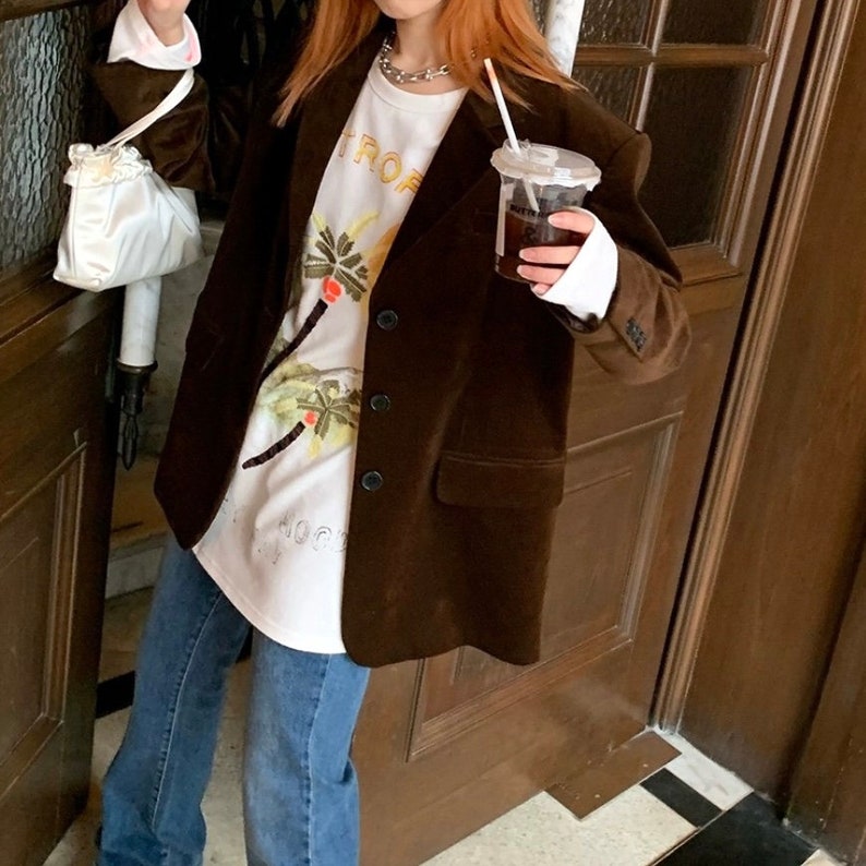 Brown Velvet Blazer Basic Textured Luxury Blazer Coffee Jacket Stylish ...