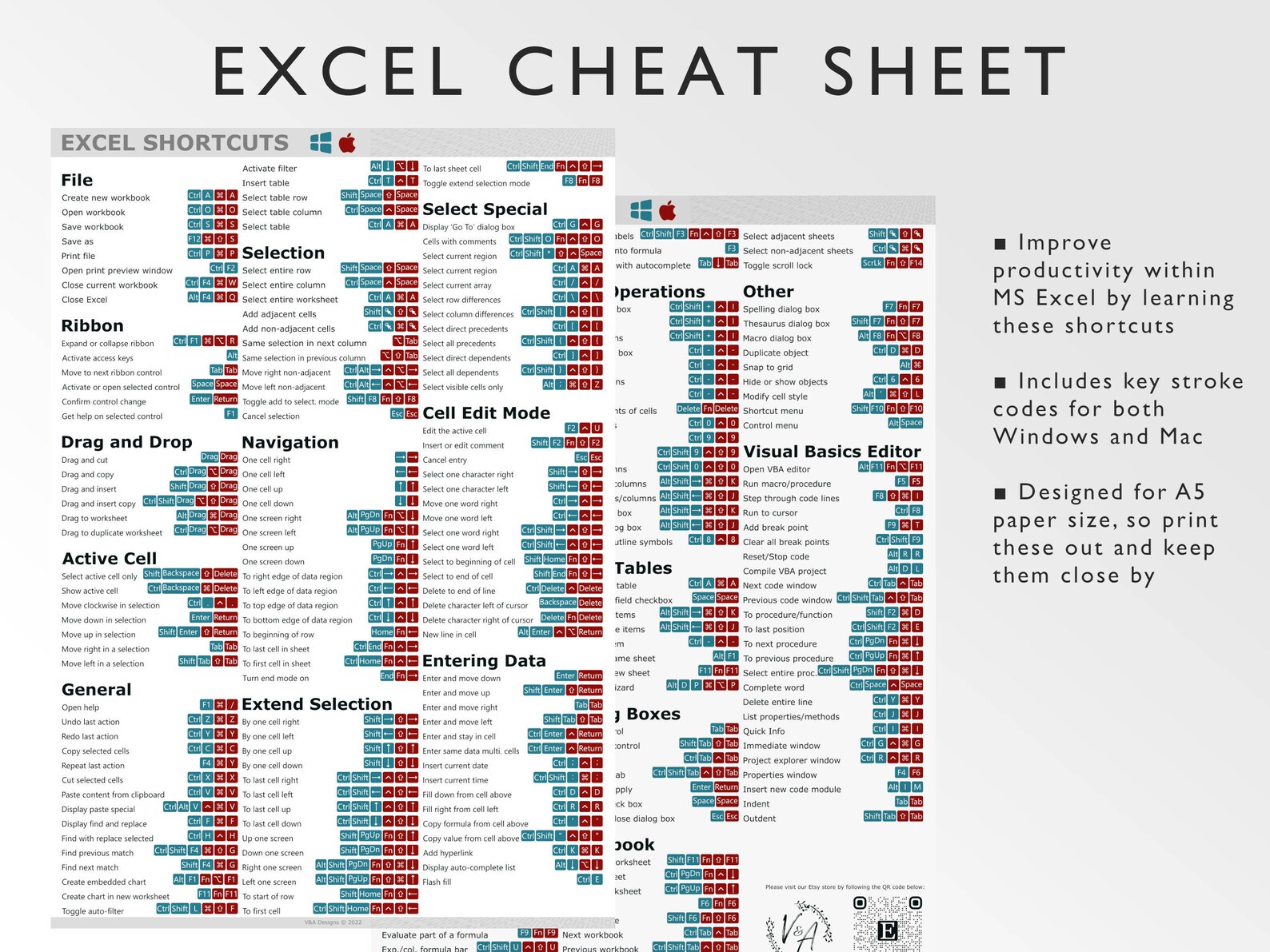 Microsoft Excel Shortcuts Printable Excel Cheat Sheet Workbook