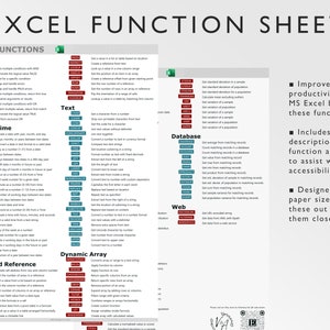 Microsoft Excel Functions Printable Excel Cheat Sheet Workbook ...