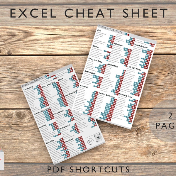Microsoft Excel Shortcuts Printable Excel Cheat Sheet Workbook ...